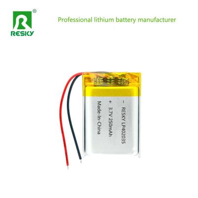 China 402035 3.7V 250mAh Li-ion Battery Cell Rechargeable Lithium Polymer Battery for Voice Recorder for sale
