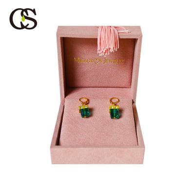 Cina Contenitori di regalo rosa dei gioielli del velluto del quadrato con l'inserzione della schiuma di timbratura di oro della nappa in vendita