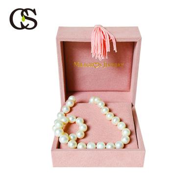 Cina Contenitori di regalo rosa dei gioielli del velluto del quadrato con l'inserzione della schiuma di timbratura di oro della nappa in vendita