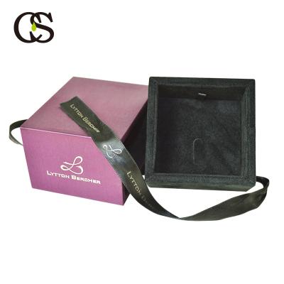 China Il nero porpora UV dei contenitori di regalo dei gioielli del velluto del punto con stile del cassetto dell'arco del nastro retro for sale