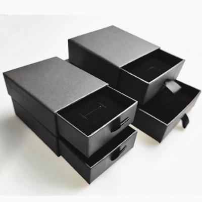 Cina Contenitori di carta neri fatti a mano dello scorrevole dell'inserzione del velluto della schiuma della scatola del cassetto per Ring Earring Necklace Bracelet in vendita
