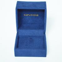 China Bright Blue Suede Ring Box Hot Stamping Logo Personalized Removable Insert for sale
