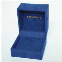 China Bright Blue Suede Ring Box Hot Stamping Logo Personalized Removable Insert for sale