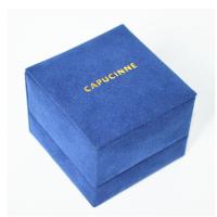 China Bright Blue Suede Ring Box Hot Stamping Logo Personalized Removable Insert for sale