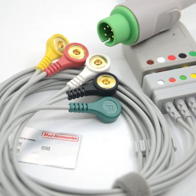 China Fixed Button 5 Lead ECG Cable Stable 6 Pins EKG Machine Cable for sale