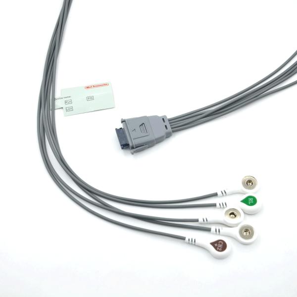ECG Cable Holter Probe 5Leads Snap AHA/IEC Compatible for Biomedical Edan