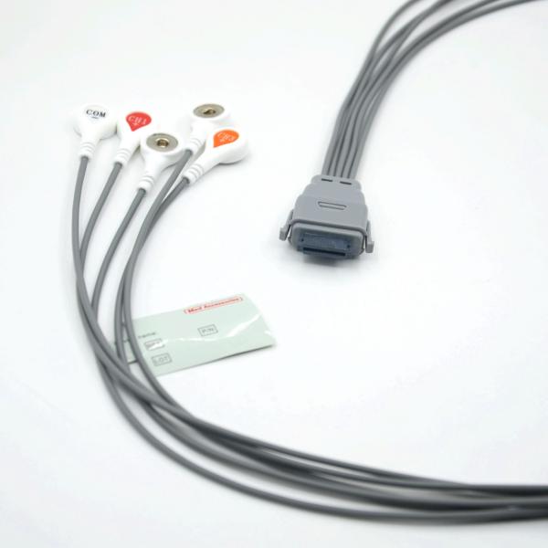 ECG Cable Holter Probe 5Leads Snap AHA/IEC Compatible for Biomedical Edan