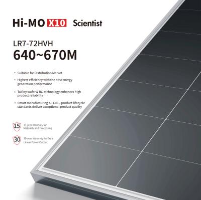 China Longi Hi-MO X10 LR7 72HVH 640 670M BC Cell N Type Monocrystalline Bifacial Solar Panel 24.8% Efficiency PV Module for sale