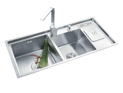 China Round corner Stainless steel 304 Satin Finished Double Bowls Sink with Garbage Can for sale