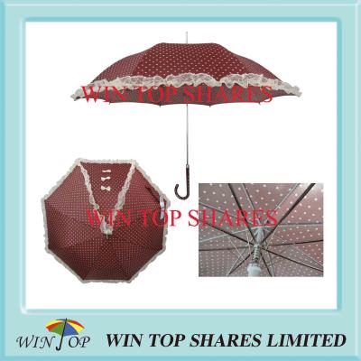 China Auto Stick Brown Pricess Lace Umbrella with Print for sale
