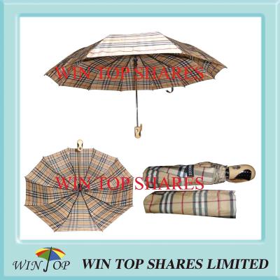 China Heavy Duty Classical Check 3 Folds Automatic Umbrella for sale