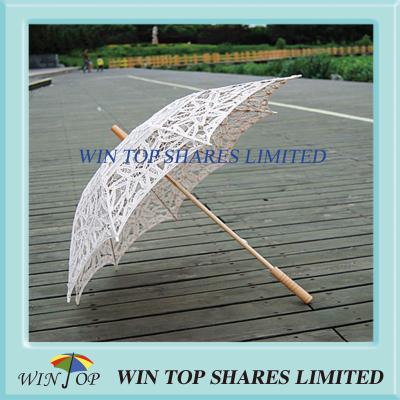 China Chinese wood embroidery beige cotton umbrella for sale