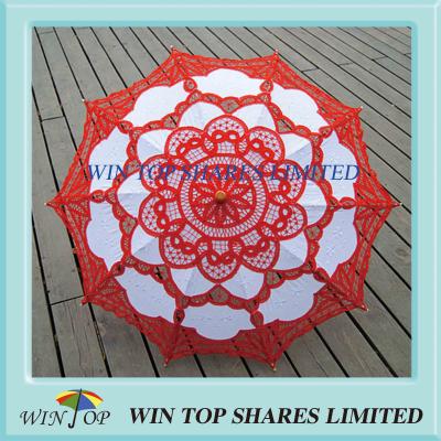 China Chinese style bright red and white art parasol for sale