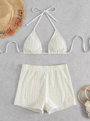 Cina Costume da bagno bianco di funzione di UPF due pezzi di estate del tessuto di nylon del bikini in vendita