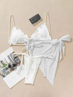 Cina Costume da bagno bianco di funzione di UPF due pezzi di estate del tessuto di nylon del bikini in vendita