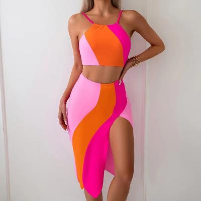 Китай Stylish Halter Swimming Suits Bikini Floral Striped Bikini Set With Ruched Design продается
