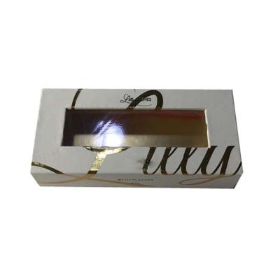 China rectangle hinged eyelash box  clamshell eyelash packaging box with pvc window  custom foil stamping eyelash paper box for sale