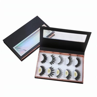 China Custom black  ten pair eyelash  box with pvc window Mink lash paper box for sale