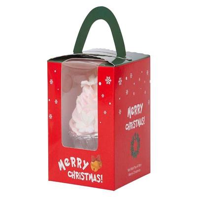 China Christmas cupcake box with handle  Cupcake packaging gift box with PET clear window for sale