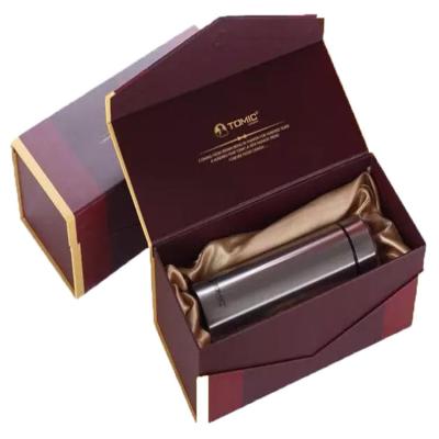 China custom stainless steel cup hinged packaging box  luxury mug box with silk clothing tray for sale