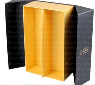 China two bottle wine packaging box  middle opened-door liquor gift box brandy paper box whiskey pack box for sale
