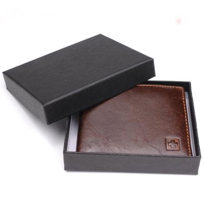 China custom black textured wallet paper box  luxury purse gift box rigid lid and base wallet box for sale