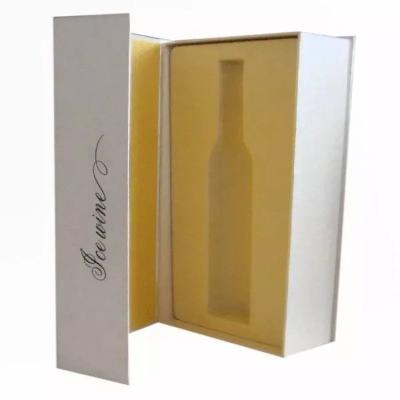 China custom white single bottle red wine box with flocking tray hinged book shape packaging wine box for sale
