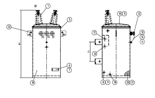 Single-phase transformer drawings