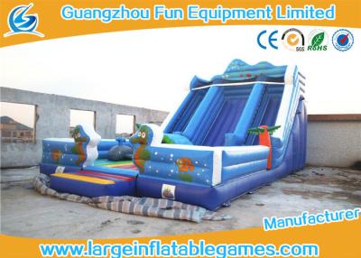 China Happy Hop Blue Inflatable Dry Slide , Inflatable Double Slip And Slide With Pool for sale