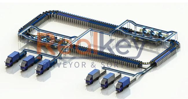 High-speed linear cross belt sorter system in operation