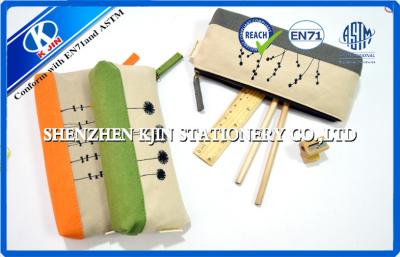 China Students 3 Colors Cotton Plain Pencil Cases With Zipper Gray / Green / Orange for sale