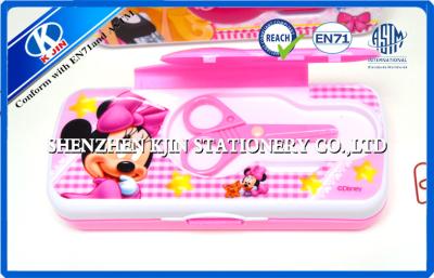China Pink Double Layer Plain Pencil Cases Mickey Mouse With Scissors for sale