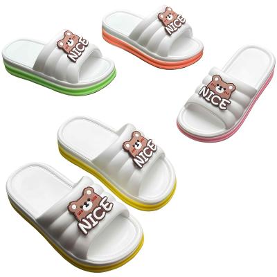 China EVA Kids Platform Slides, Cute Bear Thick Sole Wholesale Slippers for sale