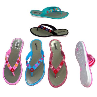 China Stylish Multi-Colored Geometric-Patterned PVC Flip Flops for Women Eco-Friendly Summer/Spring Open Comfortable for Daily Beach for sale