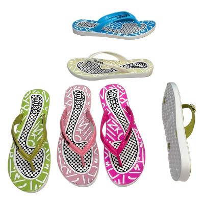 China Stylish Comfortable EVA Flip Flops Women Multi-Color Letter Printed Open Toe Design Daily Beach Use Spring Summer Eco-Friendly for sale