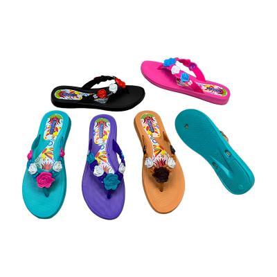China Vibrant Multi-Color Open Toe Women's Flip Flops Spring Summer Fashion Trend Flower Decor Eco-Friendly Anti-Slip for Daily for sale
