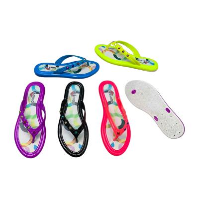 China Transparent Fashion Women's Open Toe PVC Flip Flops Geometric Print Rhinestone Multi-Color Durable Outdoor for Fashion for sale
