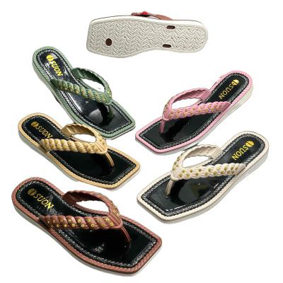 China Stylish Women's PVC Flip Flops Comfortable Braided Strap & Rivet Decorated Summer Shoes for Daily Beach Use Multi-Color Options for sale