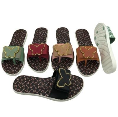 China PVC Women Slides with Butterfly and Gold Beaded Edge Decoration for sale