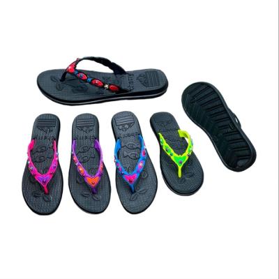 China EVA Women Black Flip Flops With Colorful Rhinestone Butterfly Strap for sale