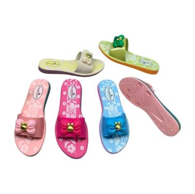 China EVA Women Floral Print Slide Sandals With 3D Bow Decoration for sale