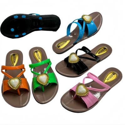 China PVC Kids Heart Rhinestone Decor Slide Sandals for sale