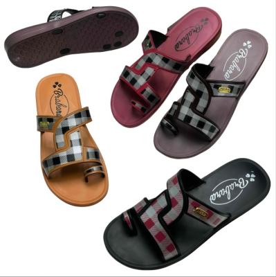 China EVA Women Checkerboard Print Toe Loop Slide Sandals for sale