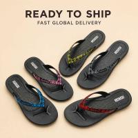 China Chevron Footbed Flip Flops with Circle Print Strap | Source Factory Supply for sale