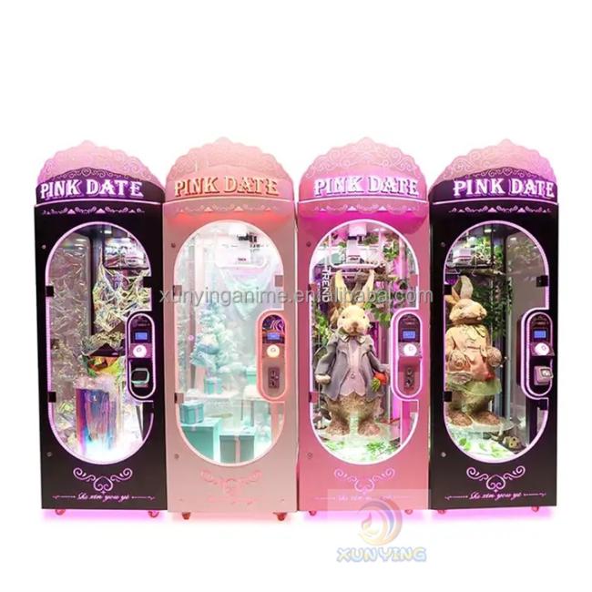 Front view of coin operated prize machine showing LCD screen and control panel