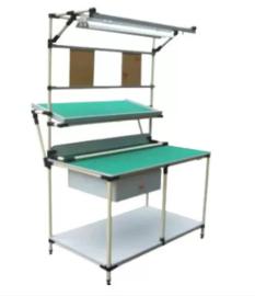 China A workbench composed of PE pipes, black metal joints and wooden boards for sale