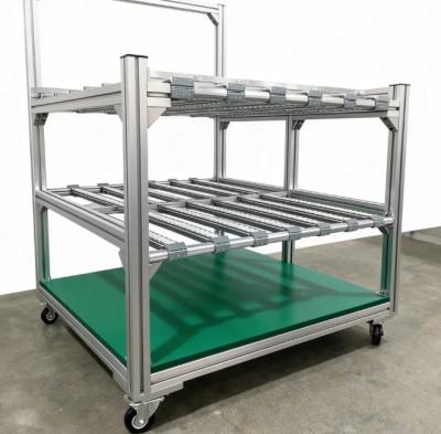 China Multi-level Staggered Overload Flexible Gravity Flow Rack Special Mobile Storage Rack For Large Quantities Of Materials Caching for sale