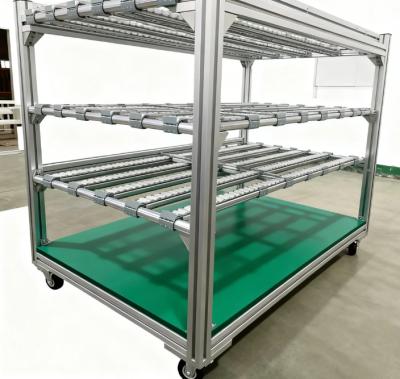 China Lightweight Double-layer Smooth Low-profile Flatbed Turnover Rack Small Production Line Flexible Mobile Gravity Flow Rack for sale