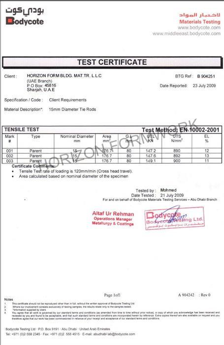 Tie rod load test - HORIZON FORMWORK CO., LTD.