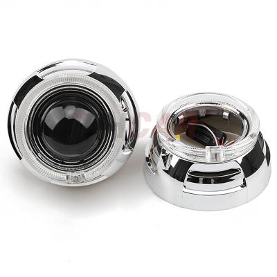 China 3.0 Inches Bi Xenon Projector Lens Shroud DRL Car Headlights Chrome Light Guide Angel Eyes White Yellow Dual Color for sale